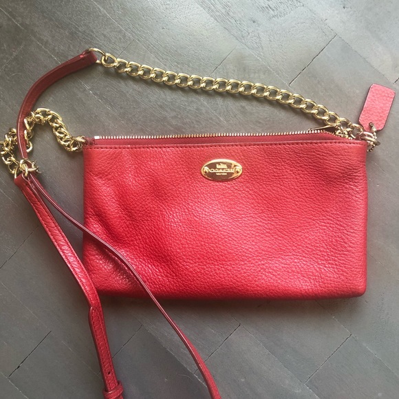 Coach | Bags | Coach Slim Red Crossbody With Gold Chain | Poshmark